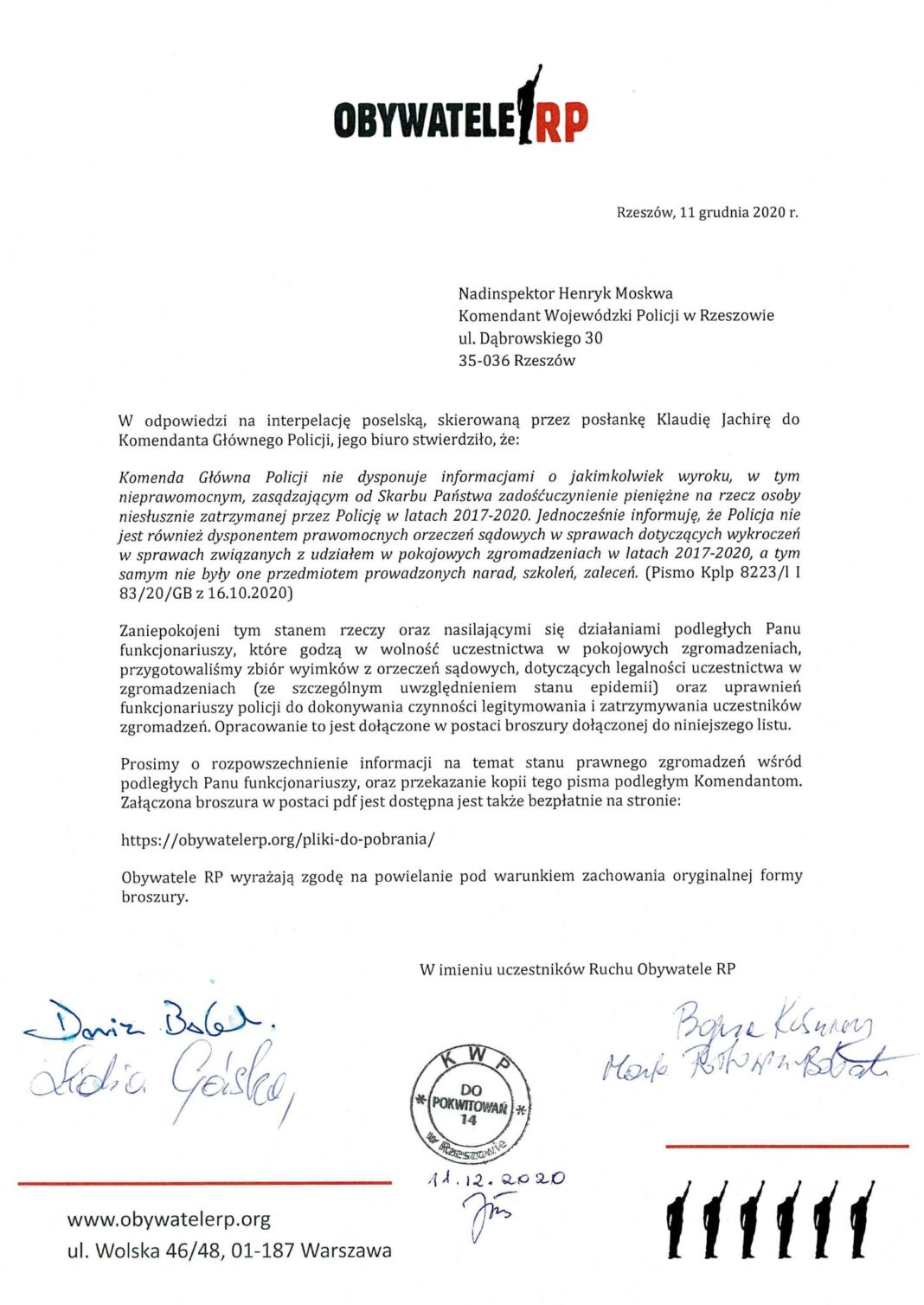 Obywatele RP u komendanta policji. W obronie zatrzymanych podczas Strajku Kobiet